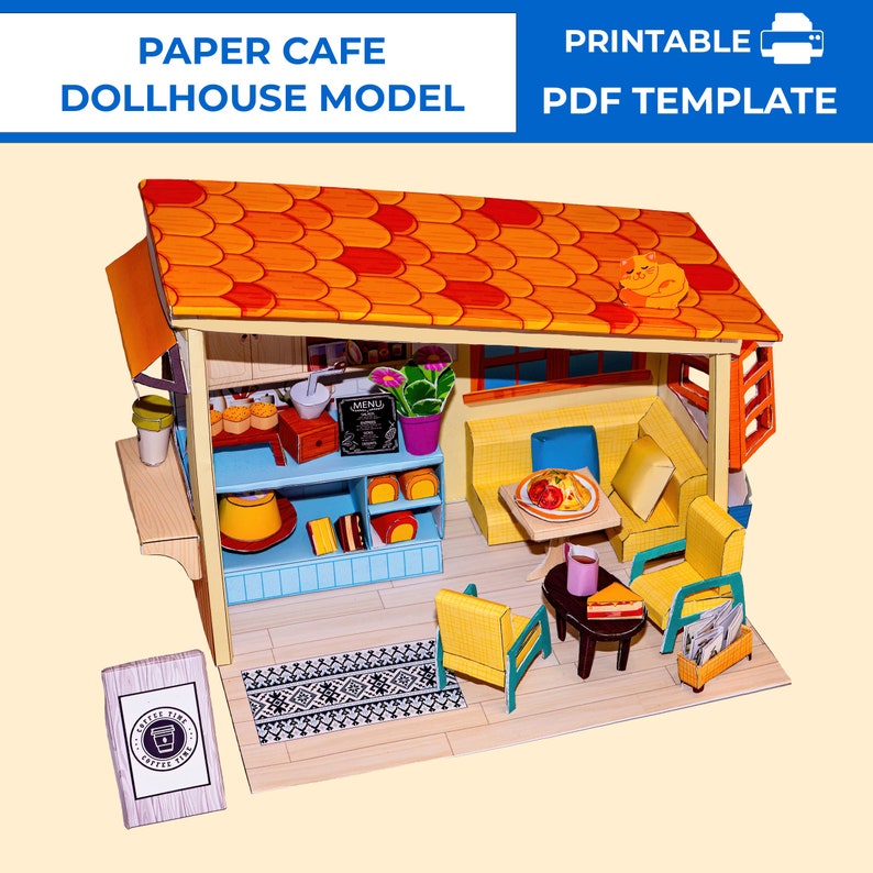 3D Paper Cafe: Printable Dollhouse Model for Paper Dolls (PDF) - Etsy