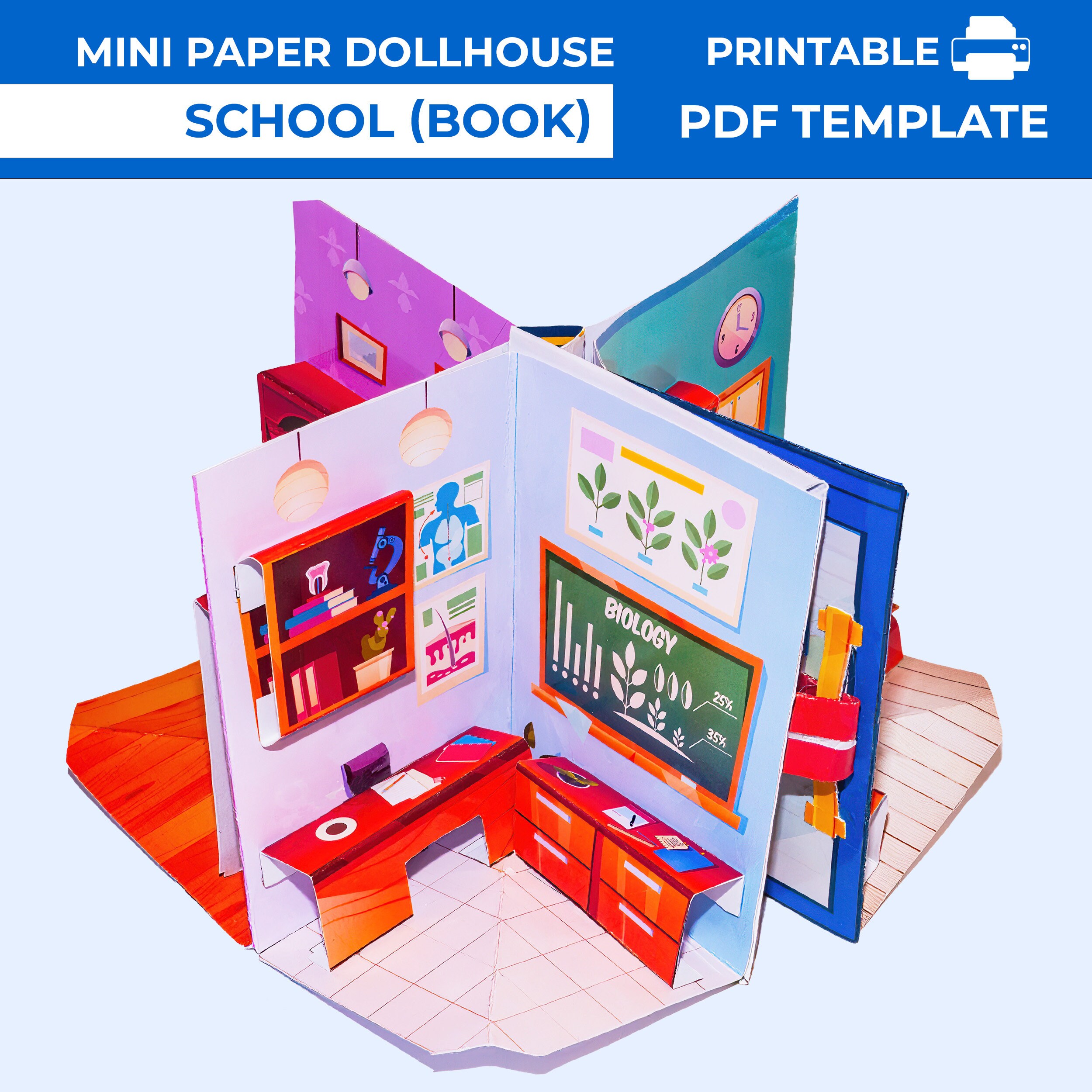 Paper Dollhouse School in Book Form. Mini Paper Pop-up School Dollhouse ...