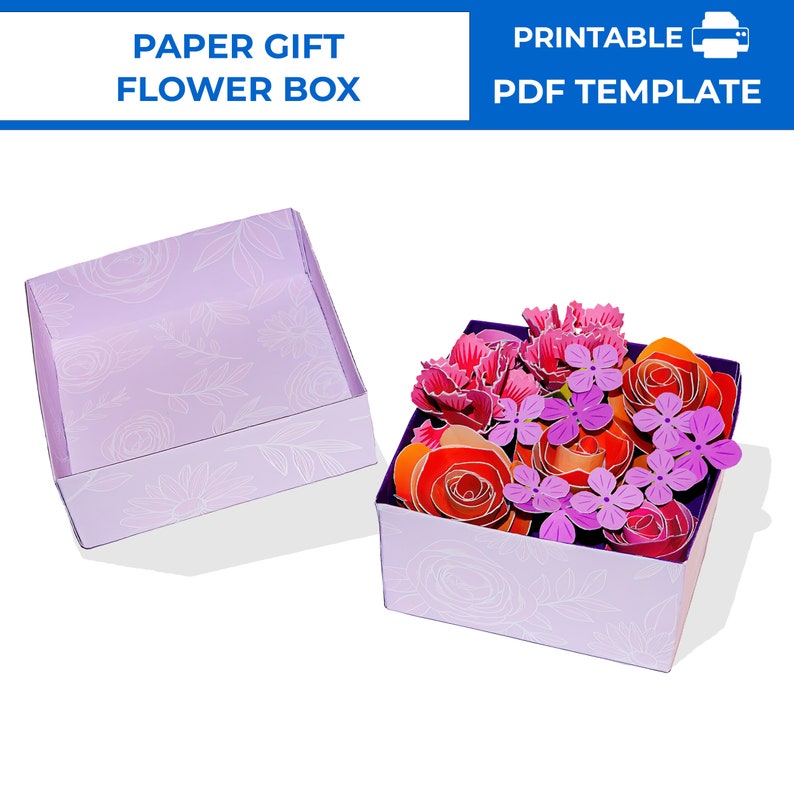 Paper Flower Box Svg Template. Flower Bouquet in a Box DIY. Flower Box ...