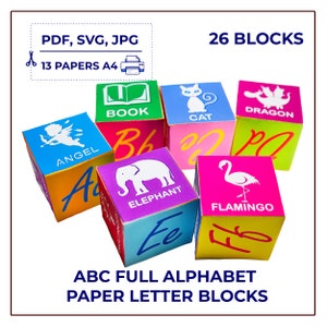 Digital Printable ABC Blocks Alphabet With Words. DIY Baby Blocks ...