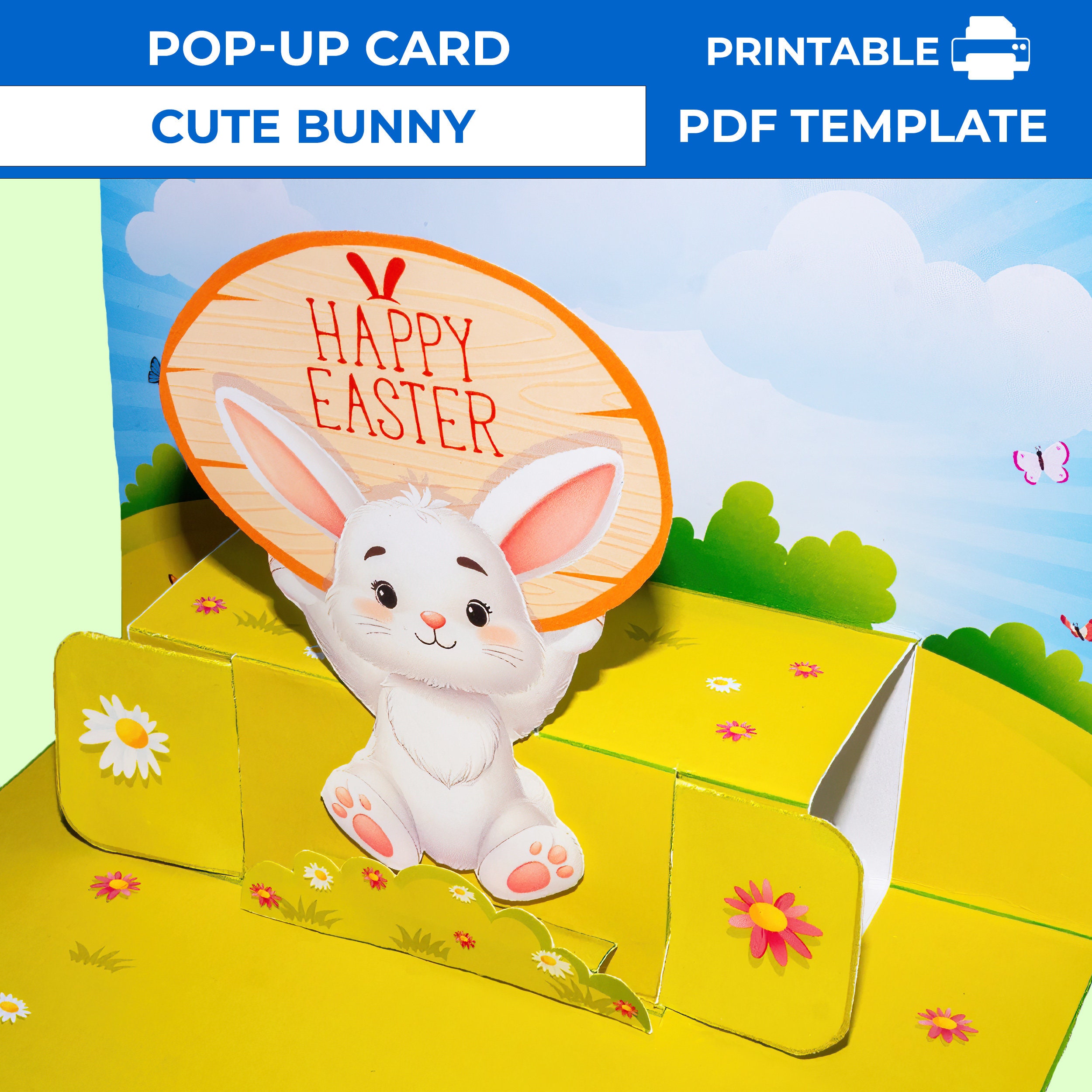 Easter Pop-up Card PDF Template. Bunny With a Sign Pop-up Paper Card ...