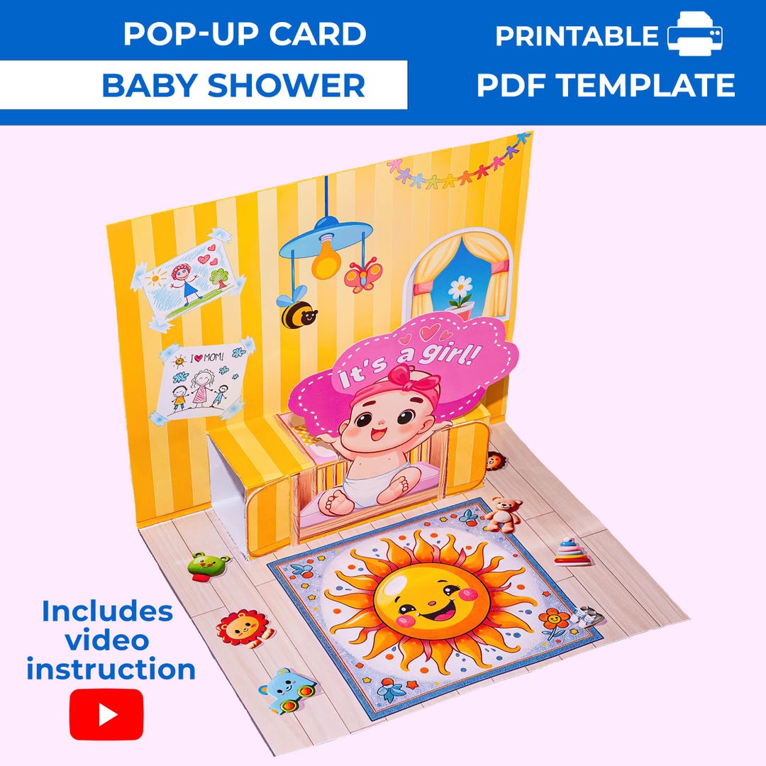 New Born Baby Pop-up Card PDF Template. Baby Shower Pop-up Paper Card DIY. Baby Birthday ...