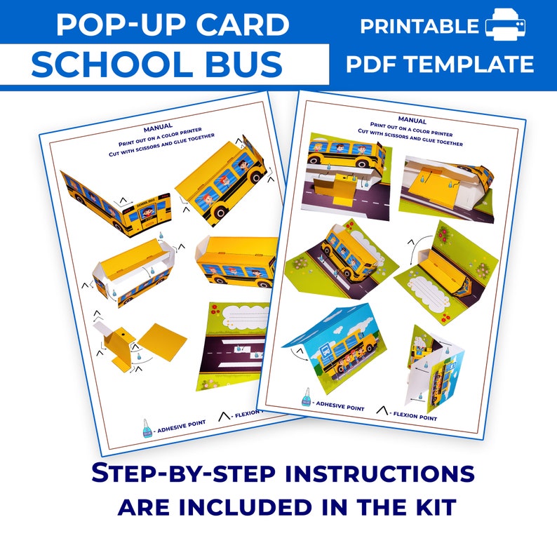 School Bus Pop-up Card PDF Template. School Card Greeting Custom Card ...