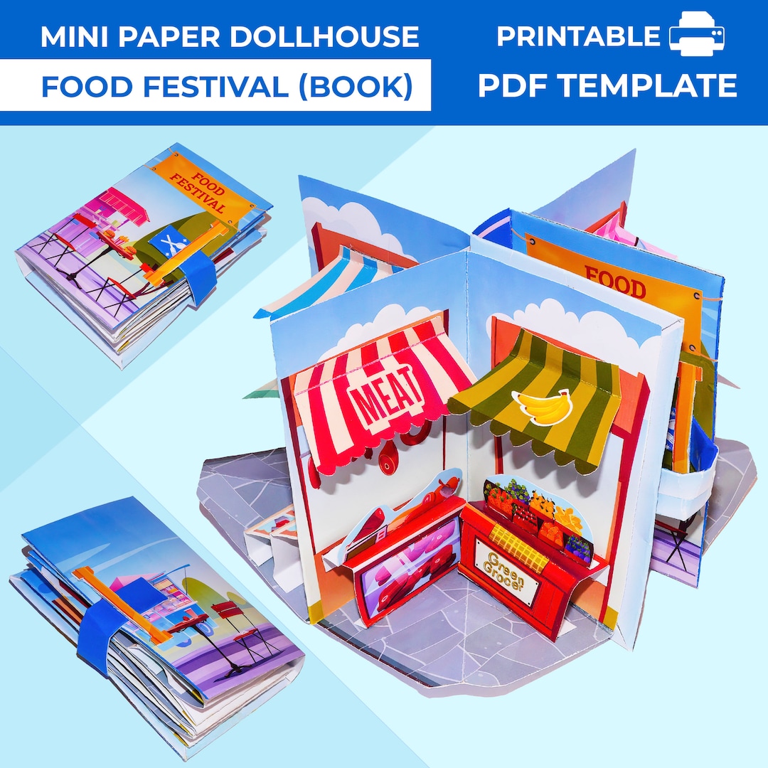 Paper Dollhouse Food Market in Book Form. Mini Paper Pop-up Food ...