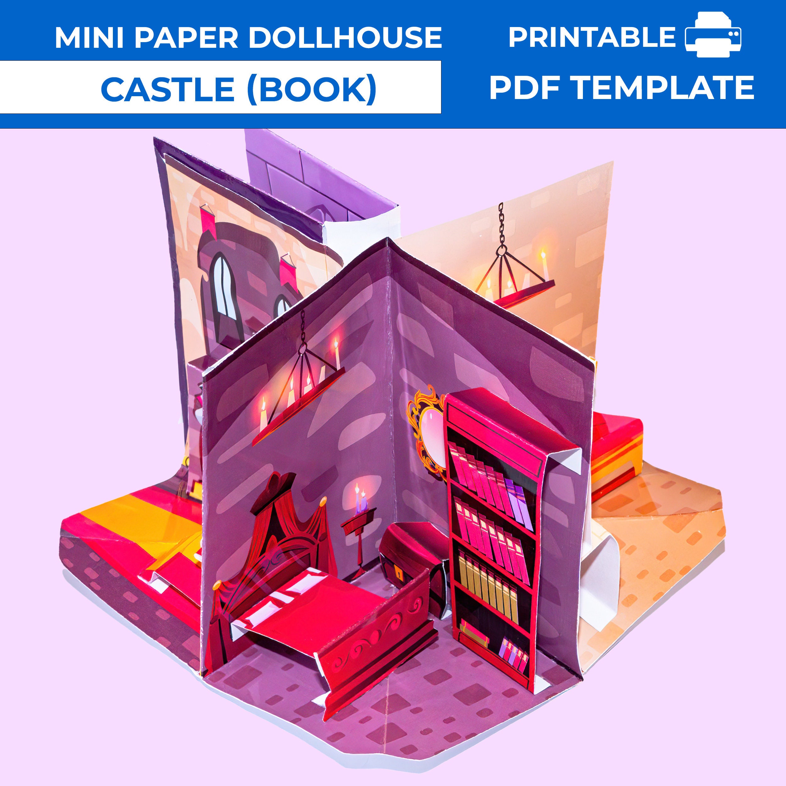 Paper Dollhouse Castle in Book Form. Mini Paper Pop-up Castle Dollhouse ...