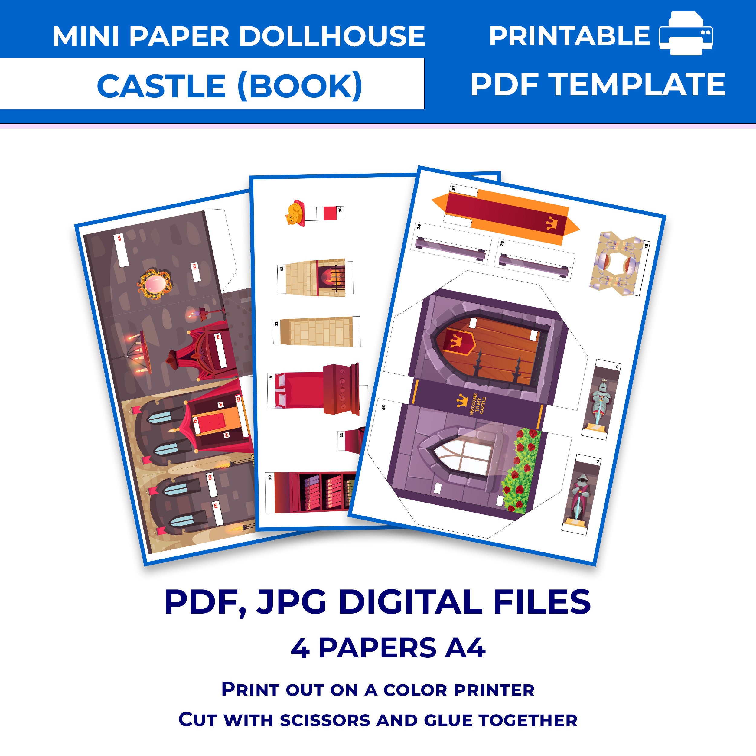 Paper Dollhouse Castle in Book Form. Mini Paper Pop-up Castle Dollhouse ...