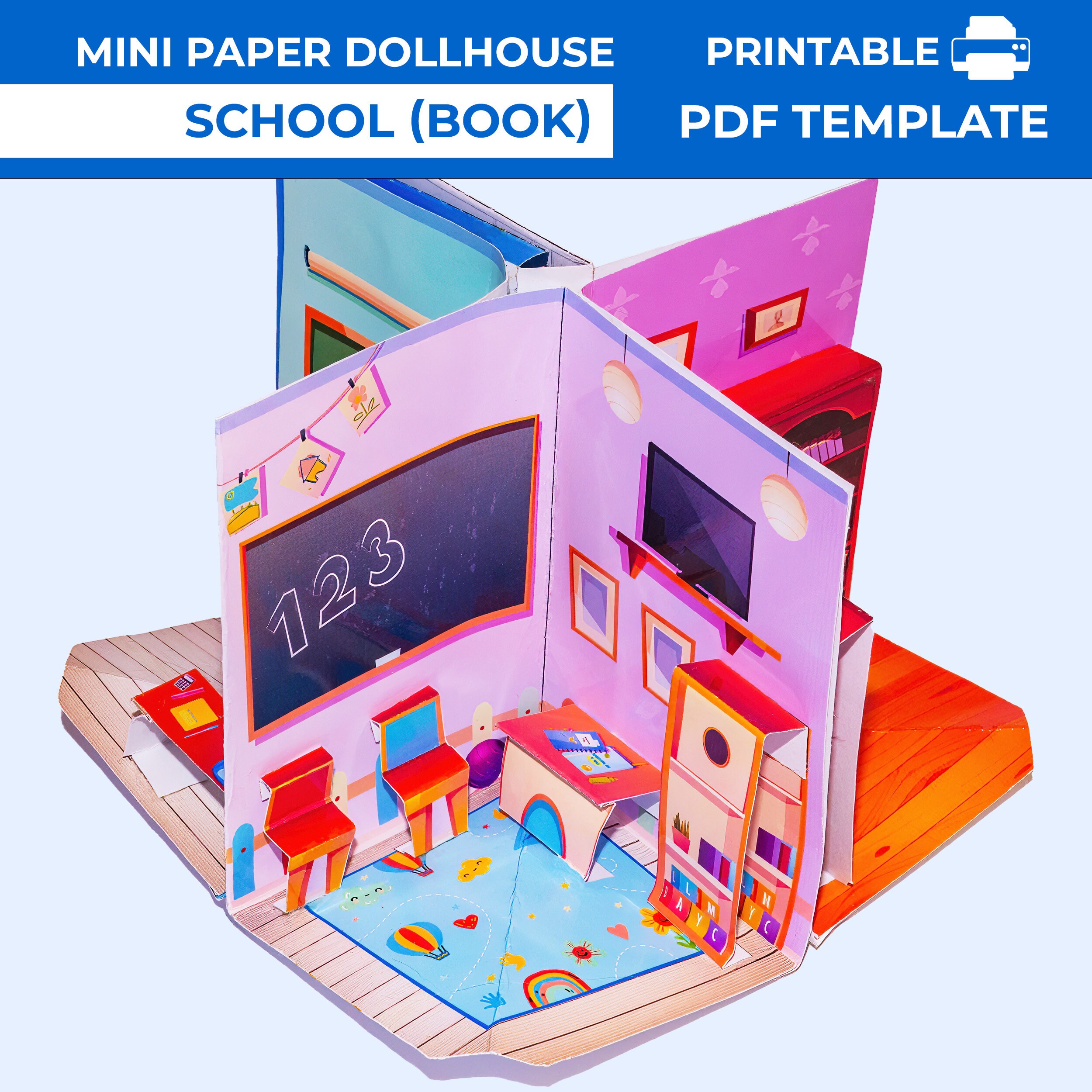 Paper Dollhouse School in Book Form. Mini Paper Pop-up School Dollhouse ...