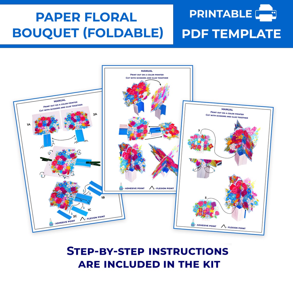 Printable Flower Bouquet Foldable Card DIY. Paper Flower Bouquet Card ...