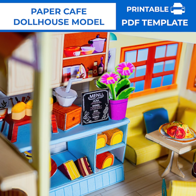 3D Paper Cafe: Printable Dollhouse Model for Paper Dolls (PDF) - Etsy
