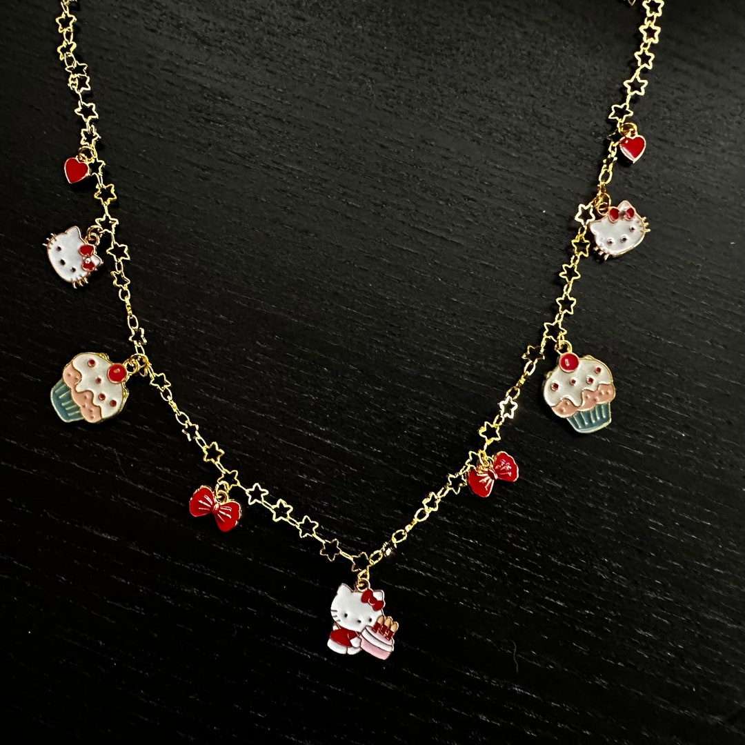 Kawaii Pink Hello Kitty Necklace Cat Star-chain Cartoon Bows Perfect ...