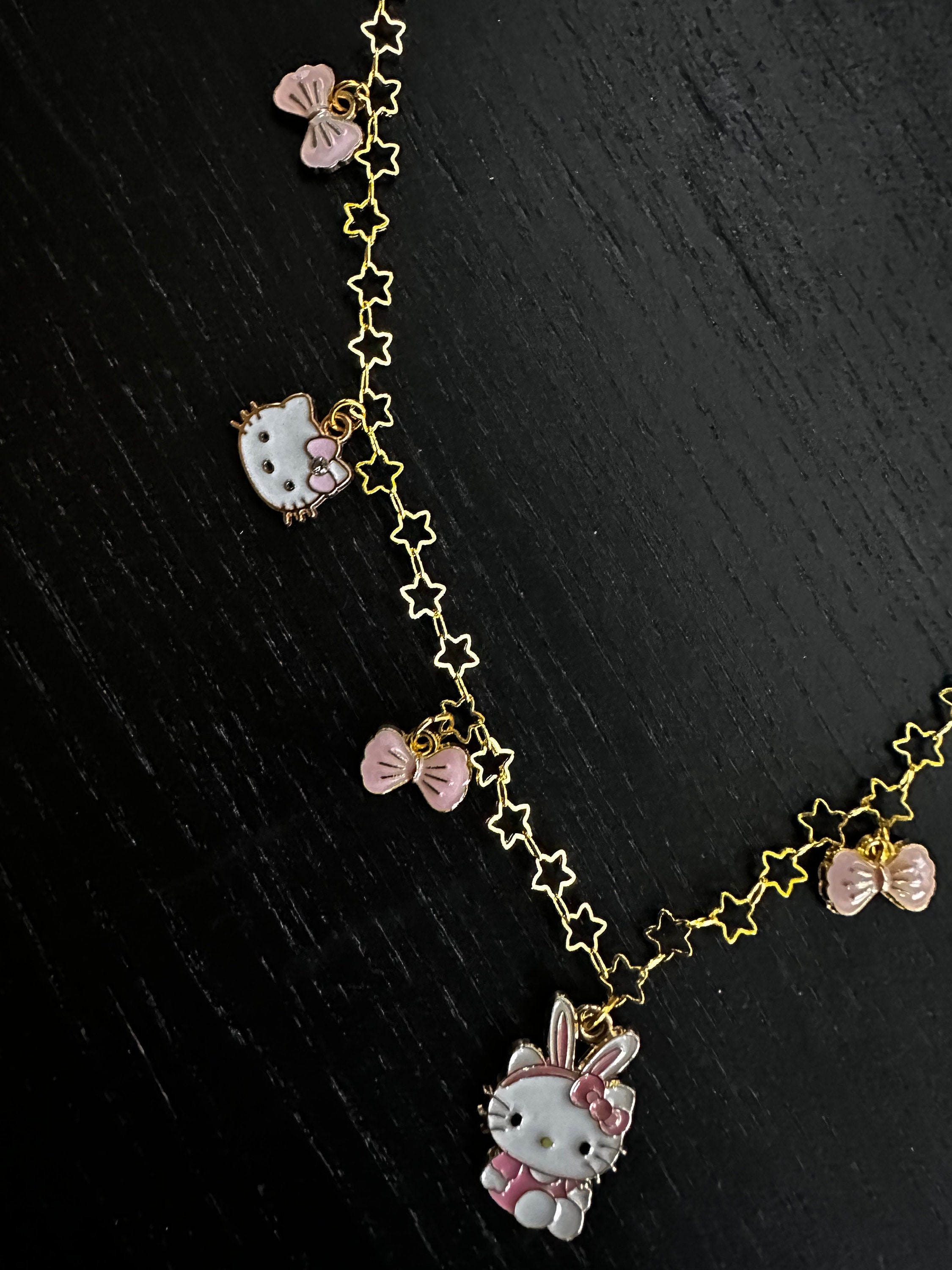 Kawaii Bunny Pink Hello Kitty Necklace Cat Star-chain Cartoon Bows ...