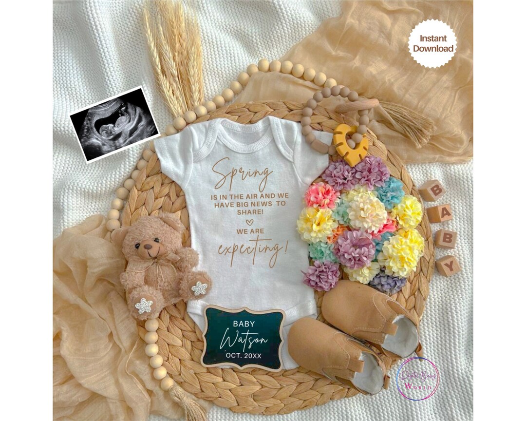 Spring Pregnancy Announcement Template, Editable Baby Announcement ...