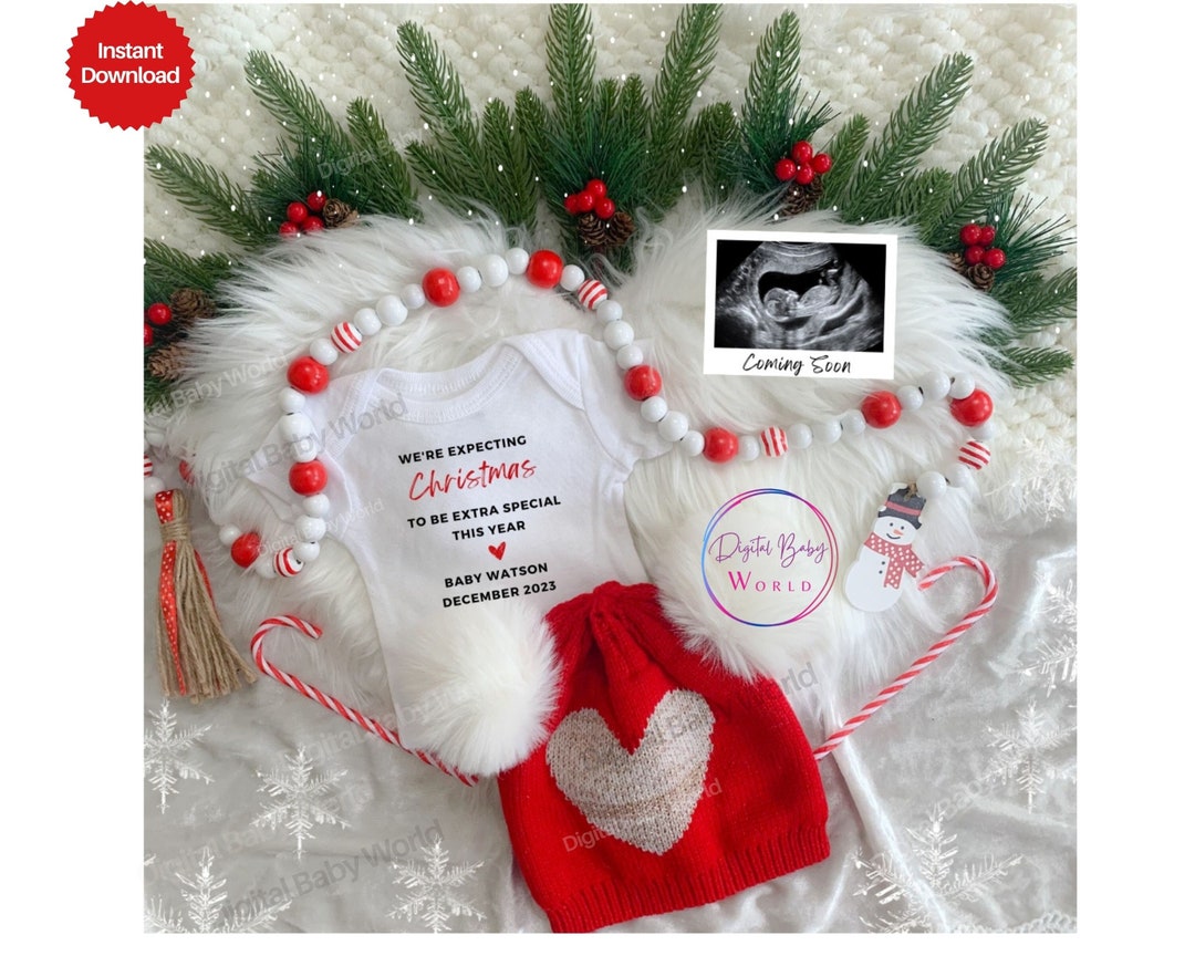 Christmas Pregnancy Announcement Digital Template, Holiday Pregnancy ...