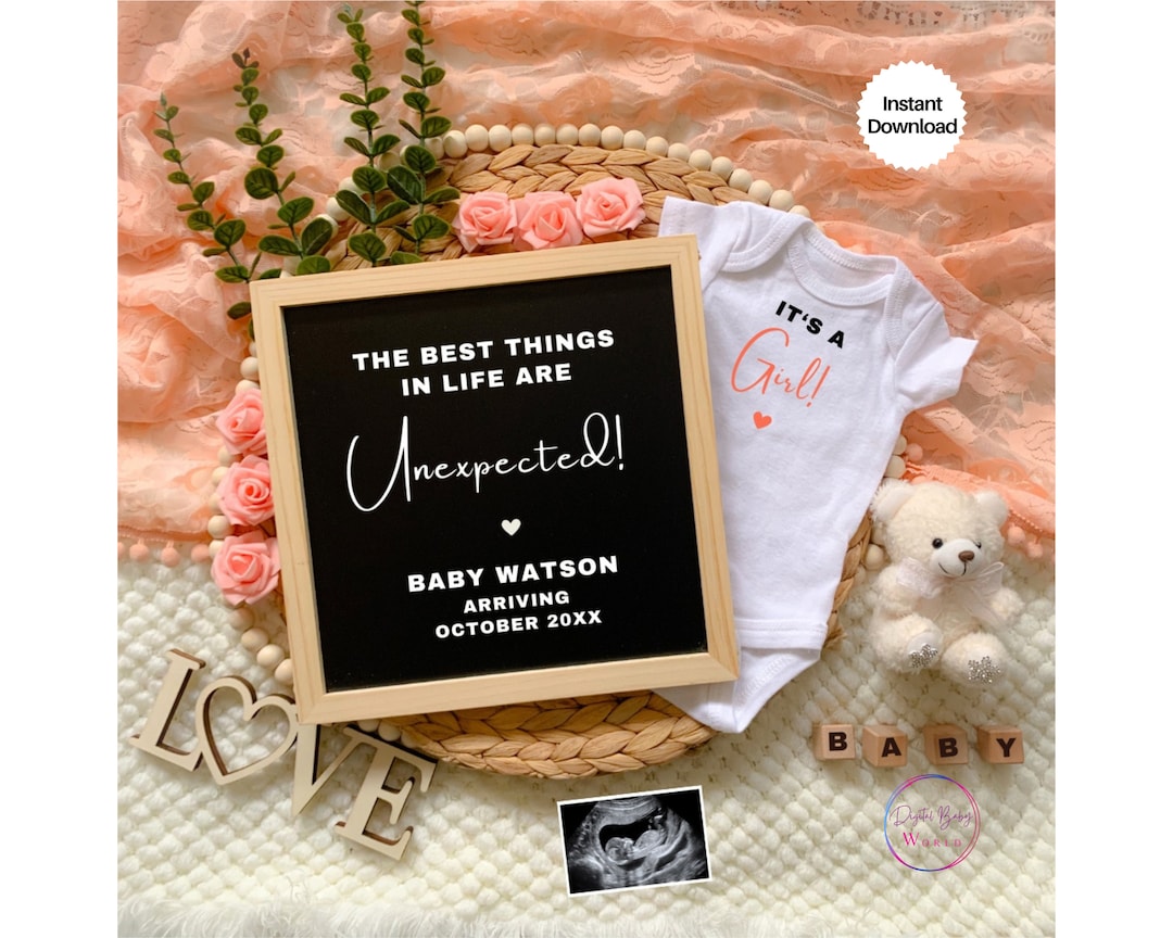 Girl Pregnancy Announcement, Digital Baby Announcement, Girl Gender ...