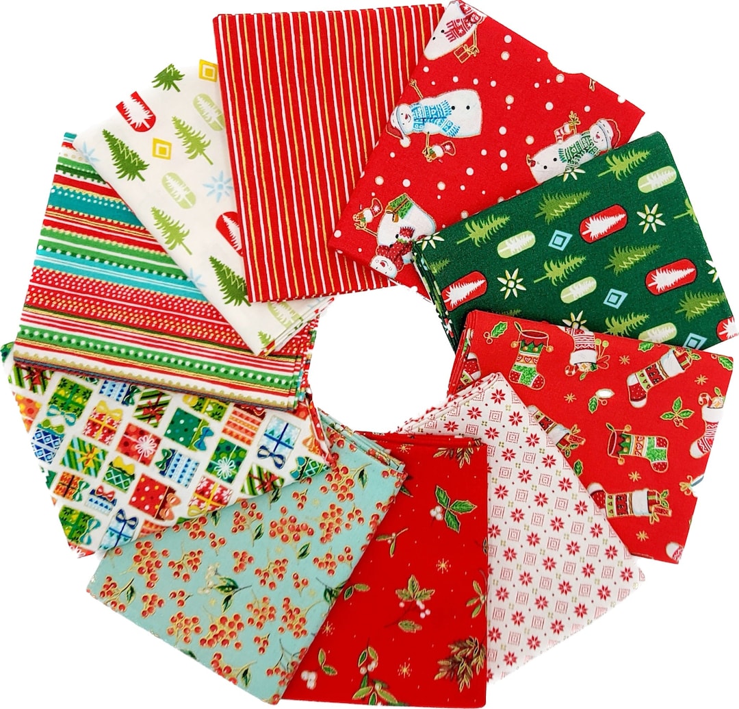 Christmas Themed Fat Quarter Bundle - Andover Fabrics - 10 Pack (merry ...