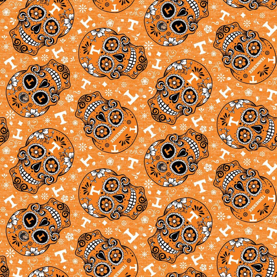 Tennessee Volunteers - Tossed Sugar Skull - Fabric by the Yard - Etsy