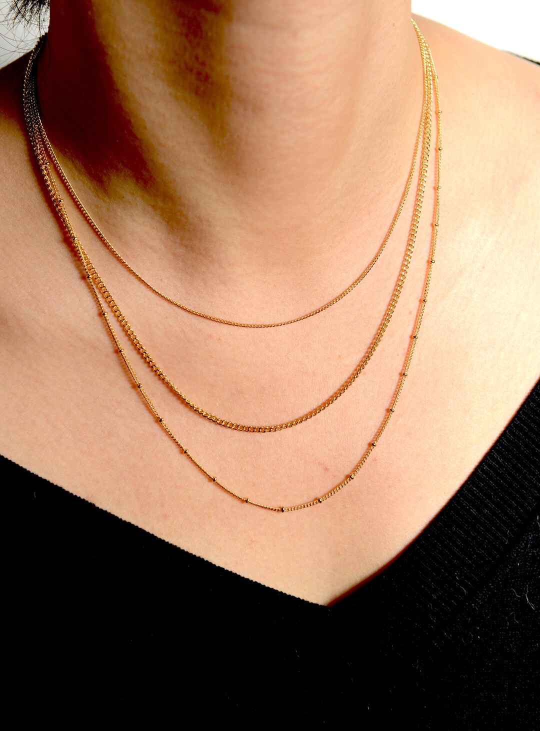 Three Layered Triple Gold Chain Necklace - Etsy