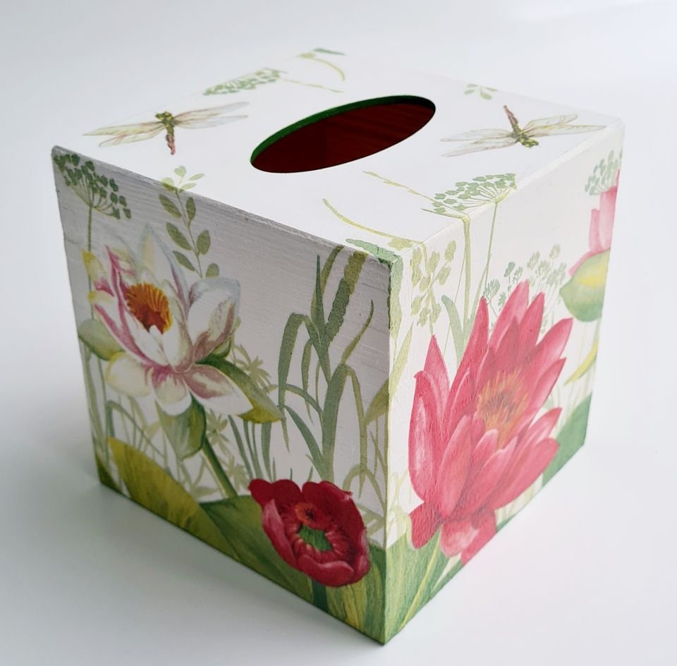 Lotus Wooden Tissue Box Cover Cube - Etsy