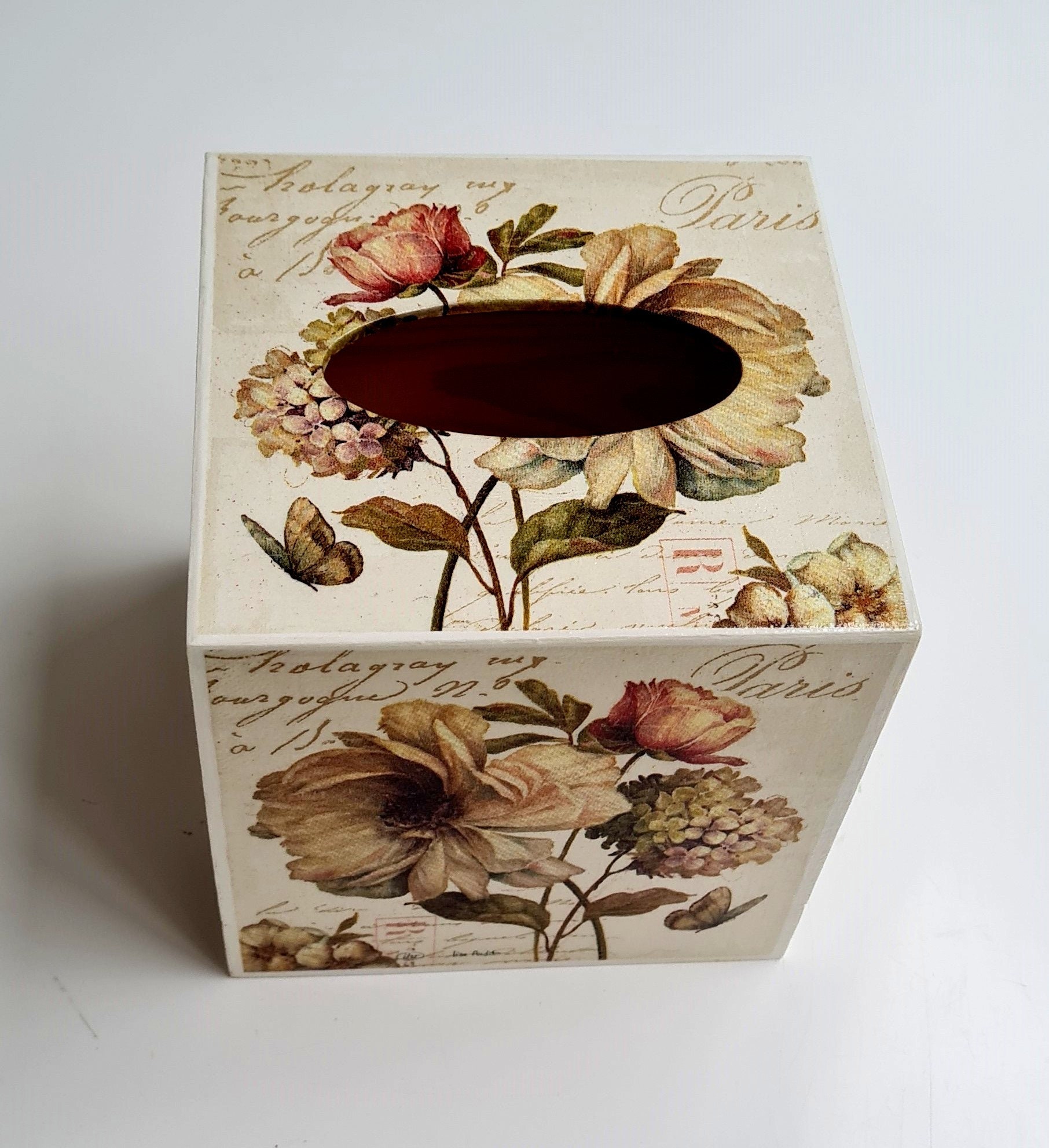 Vintage Wooden Tissue Box Cover Cube - Etsy