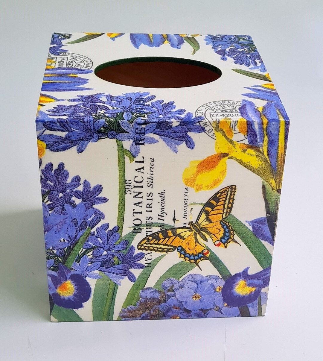 Irises and Butterfly Wooden Tissue Box Cover Cube - Etsy
