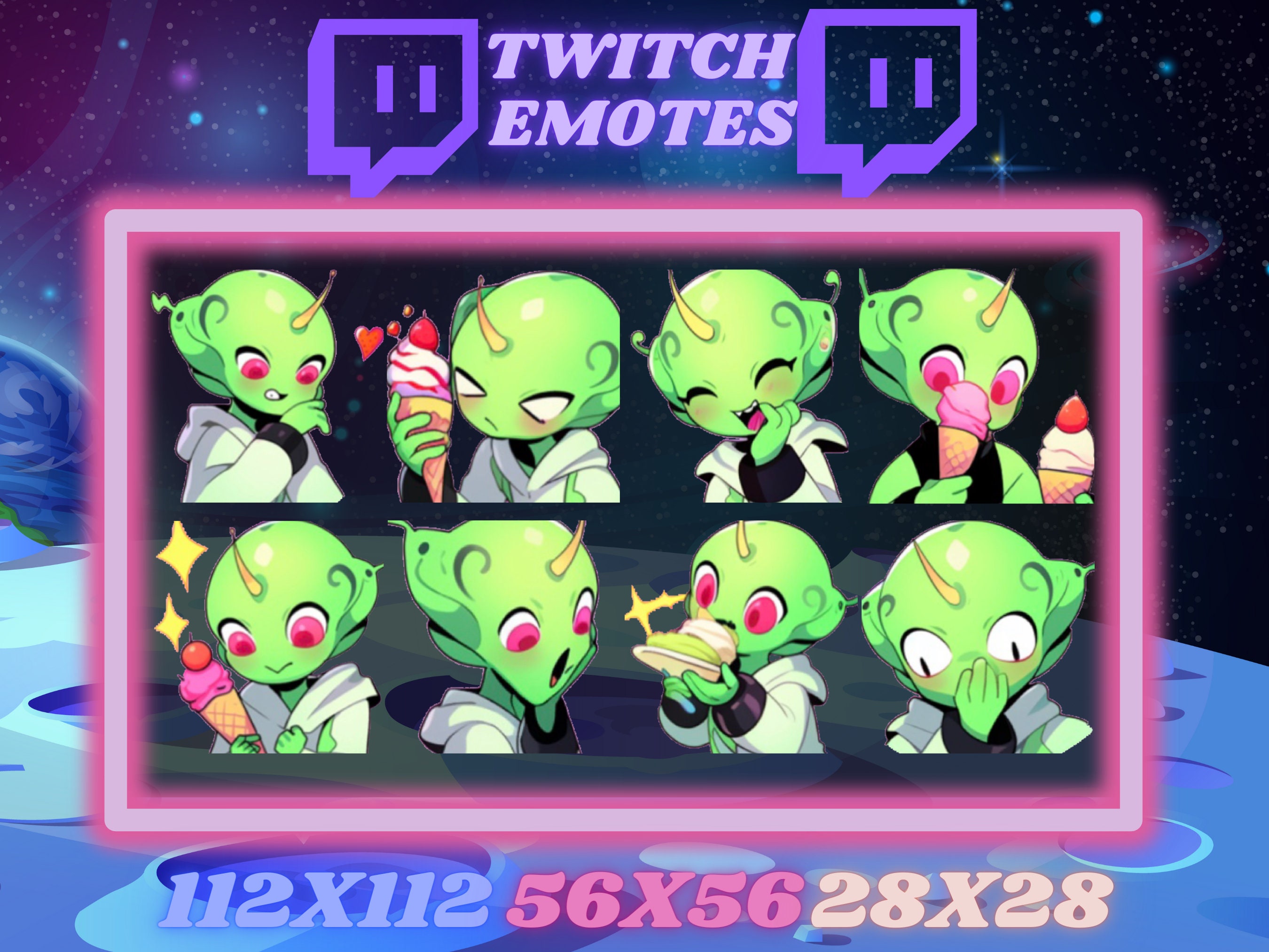 8 Twitch Emotes of an Alien With Ice Cream - Etsy