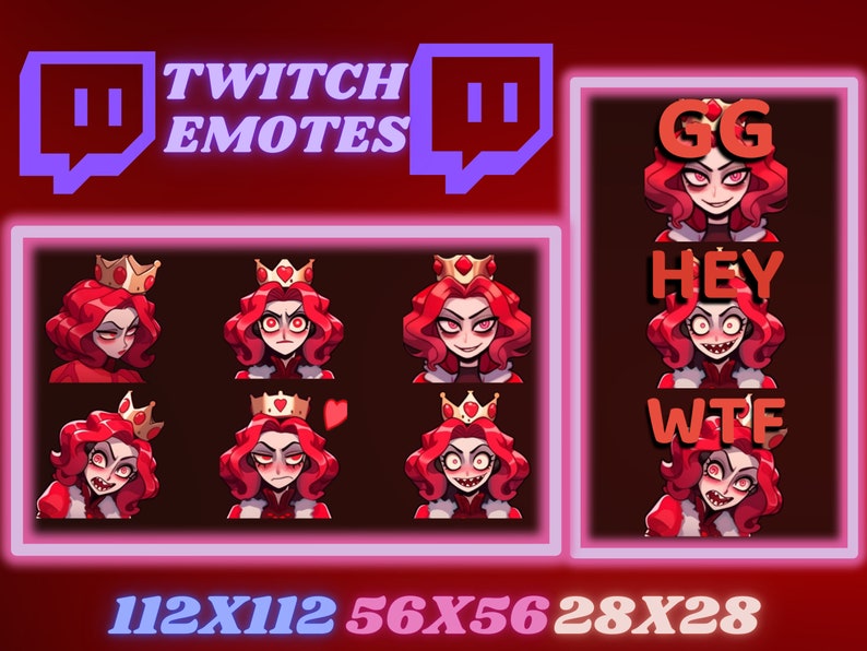 9 Red Evil Queen/ Queen of Hearts Twitch Emotes - Etsy