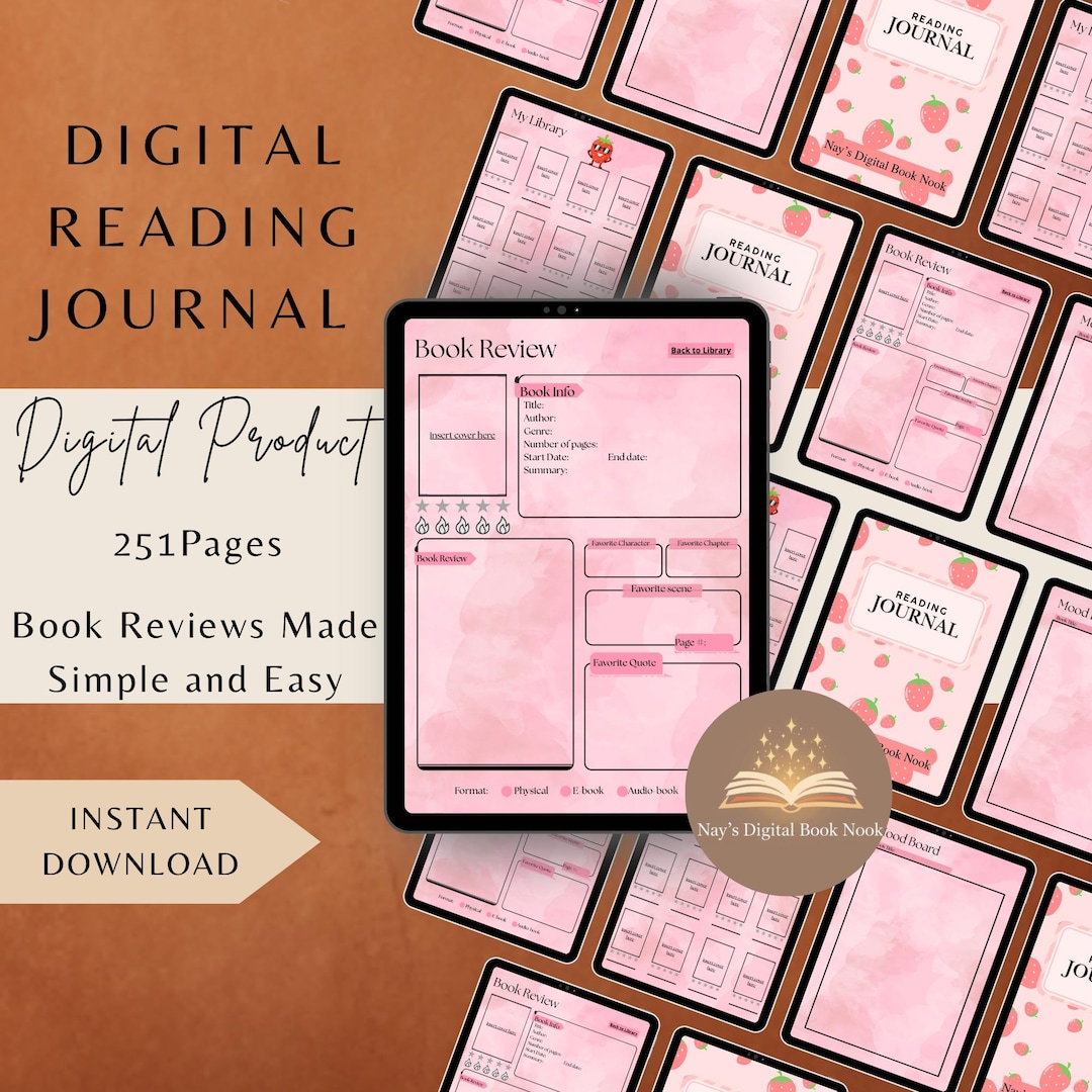 Digital Reading Journal Strawberry | Pink | 251 Page Hyperlinked Book ...
