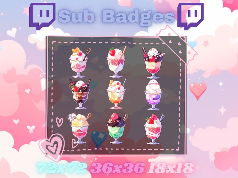 9 Cute Sundae Twitch Subscriber Badges - Etsy
