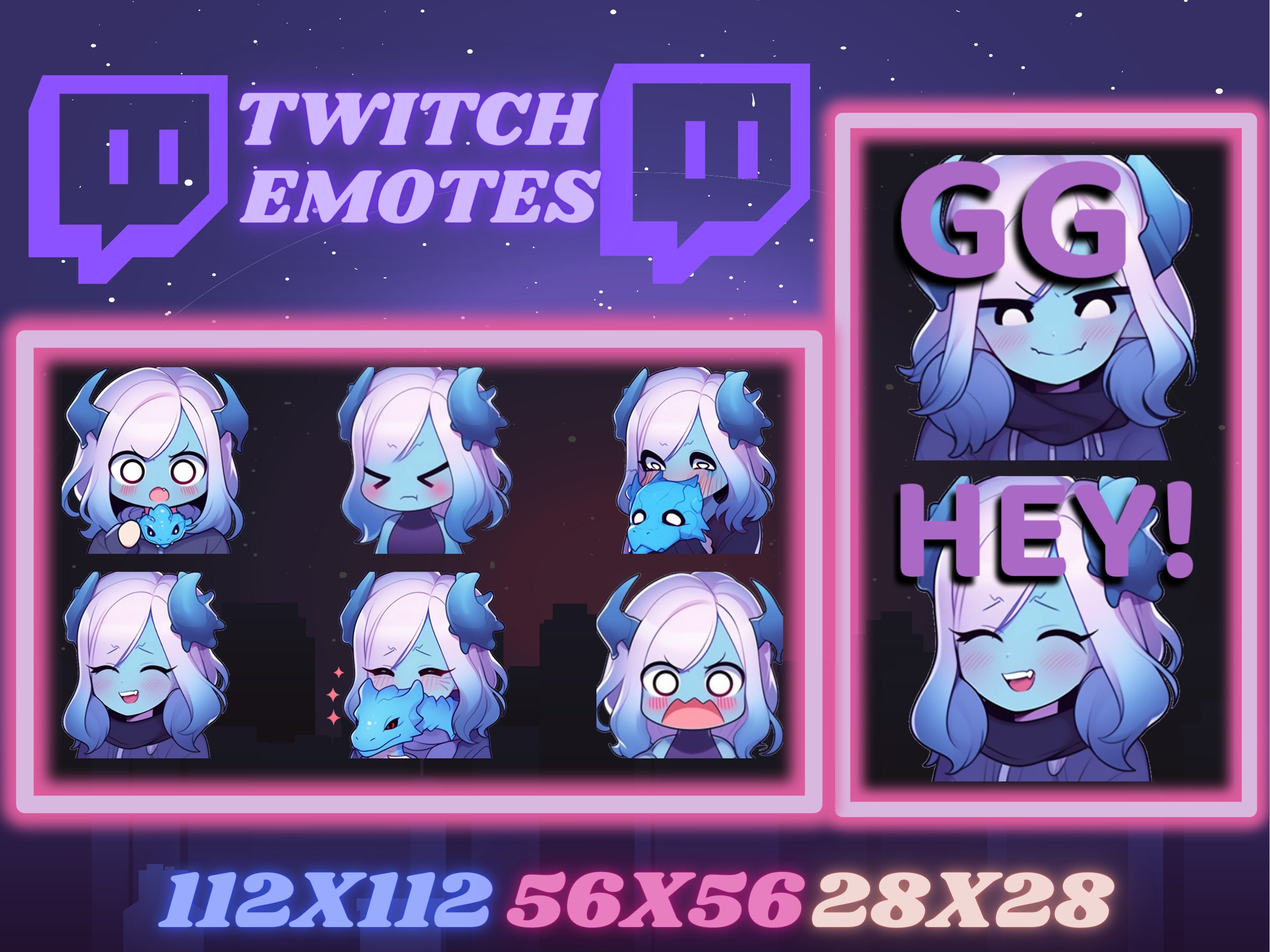 8 Blue Skinned Girl With Pet Dragon Twitch Emotes - Etsy