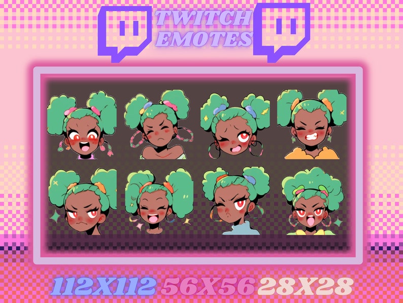 8 Green Afro Girl Twitch Emotes - Etsy