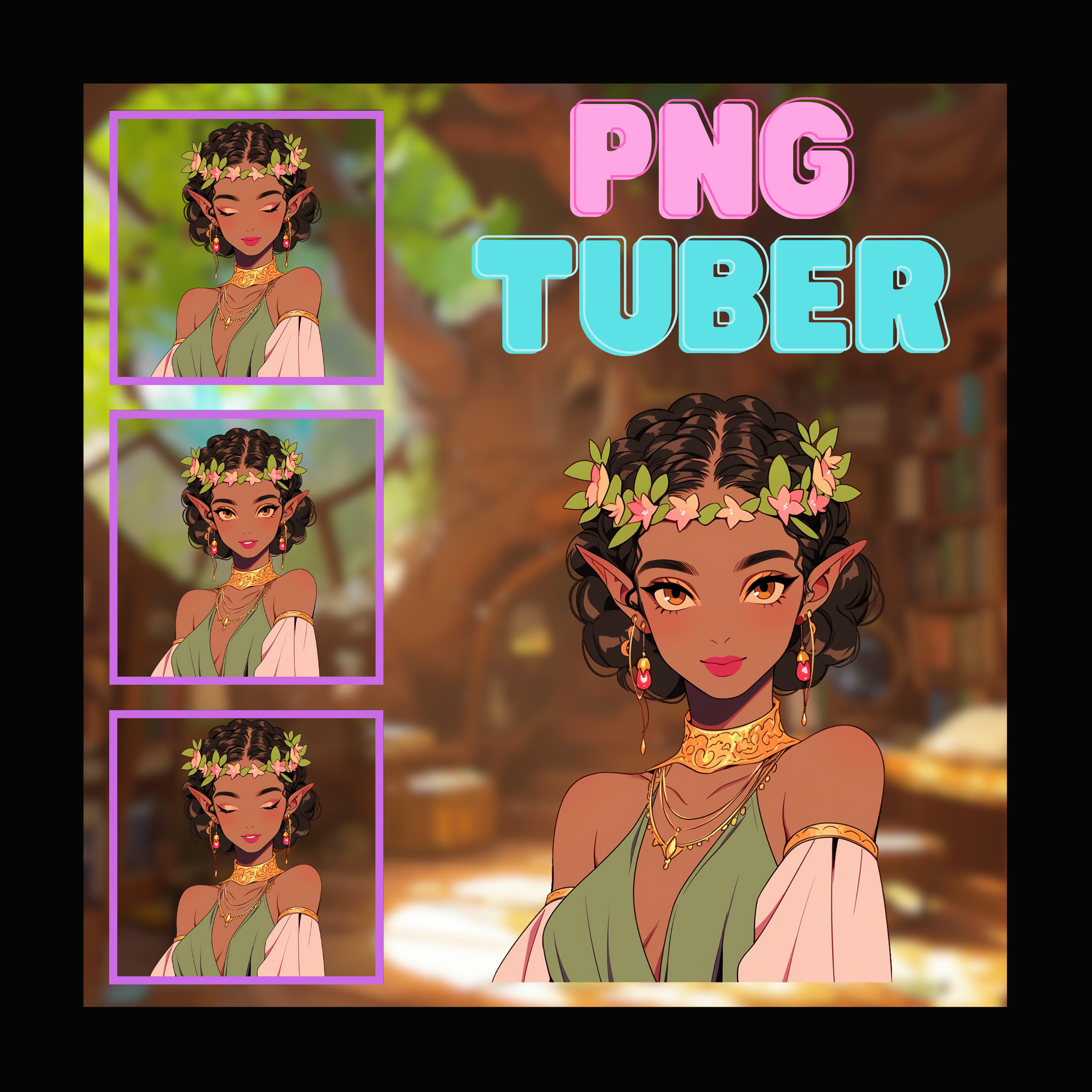 Black/ Brown Skinned Elf Girl Pngtuber | Streaming | Twitch Kick ...