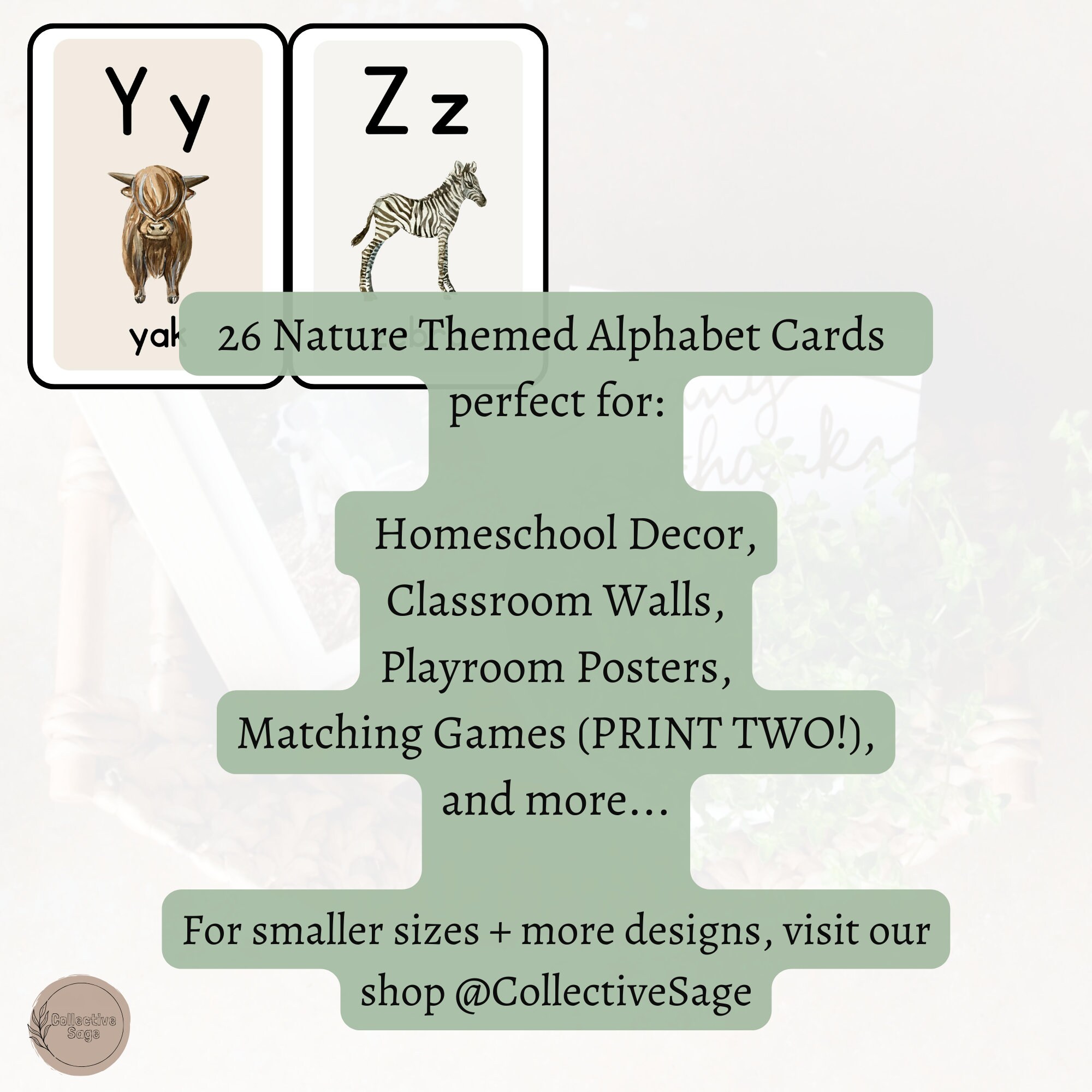 Nature ABC, Alphabet Wall Poster, Montessori ABC Cards, Homeschool ...
