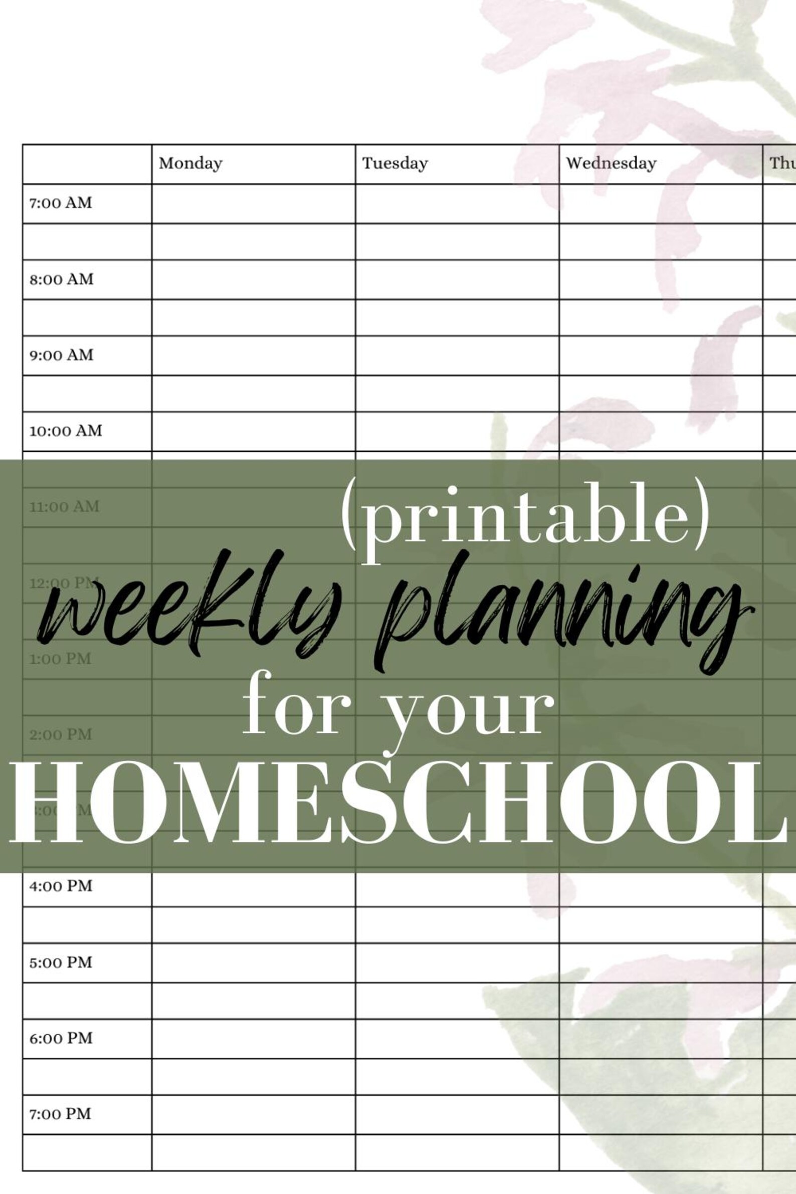 Minimalist Homeschool Weekly Schedule Printable (digital Download ...