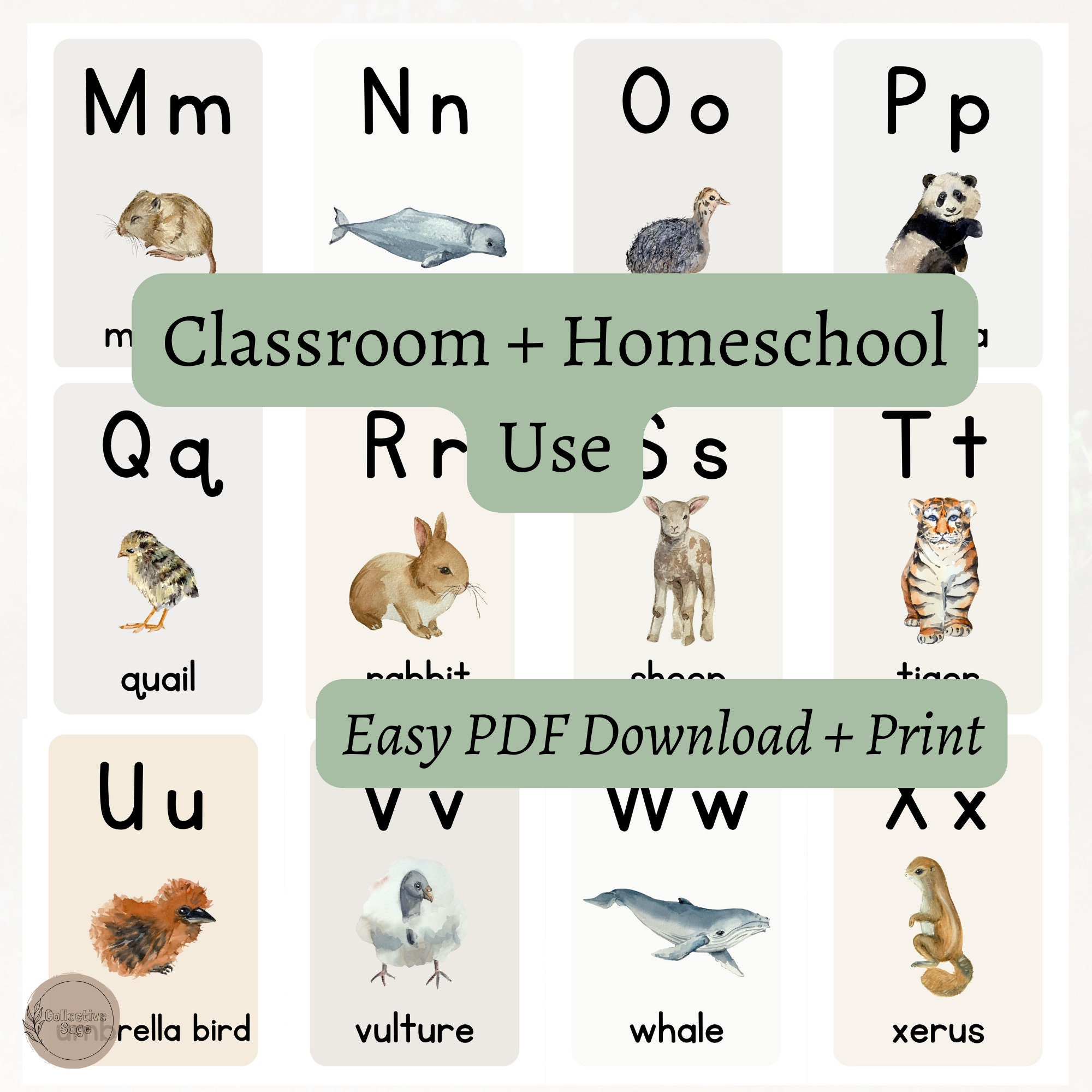 Baby Animal Posters, Alphabet Wall Poster, Large ABC, Montessori Cards ...