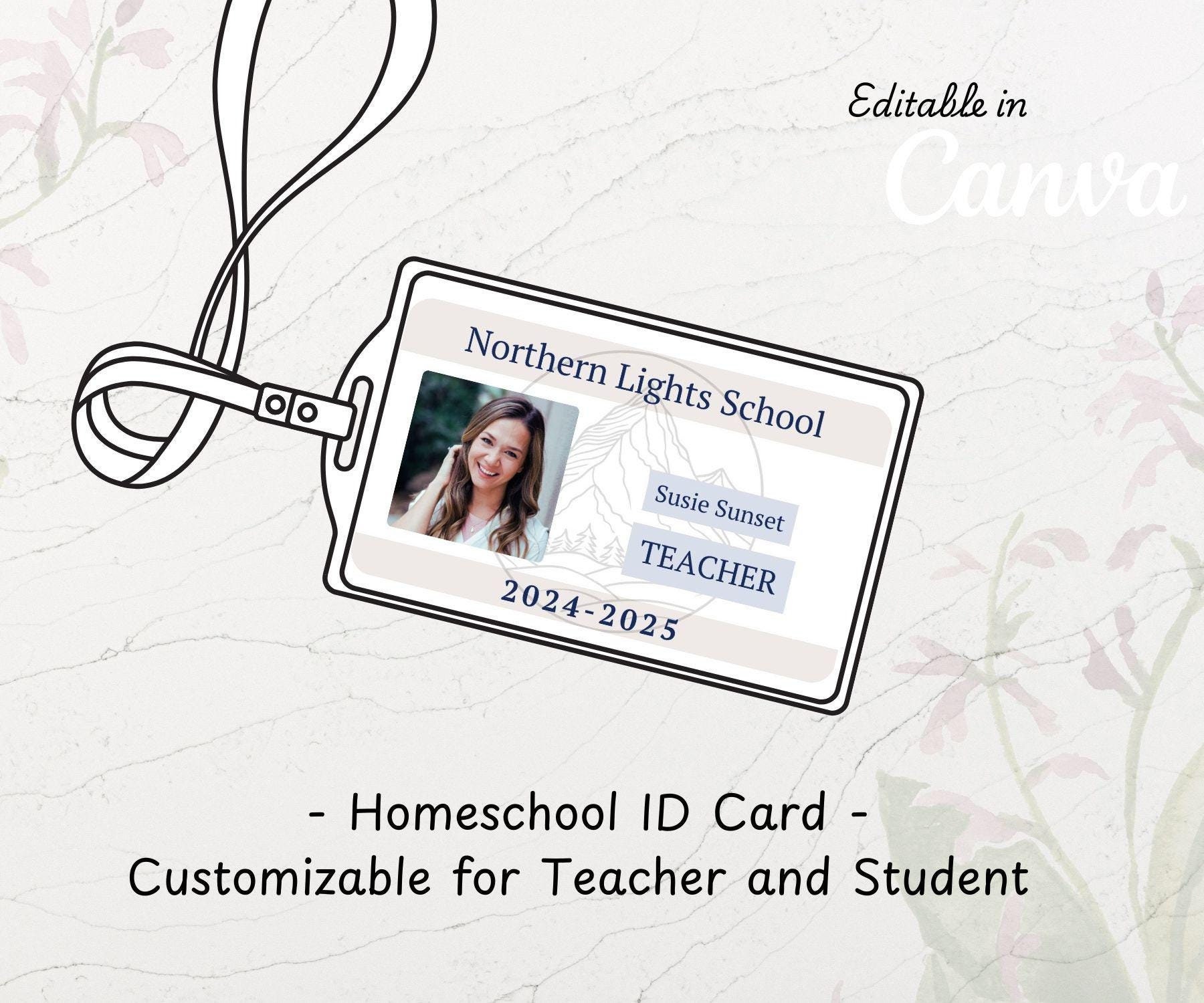 Teacher ID Badge Template Homeschool Student ID Card Custom School ID ...