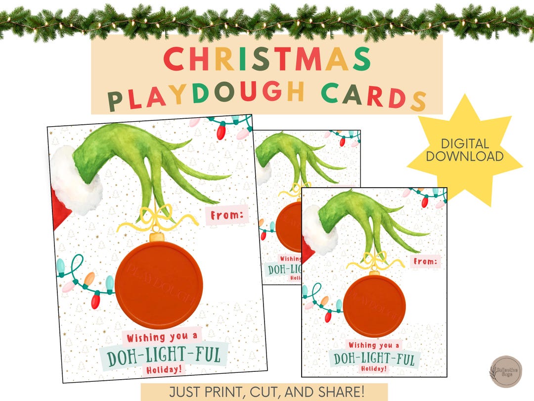 Christmas Grinch Playdough Tag | School Party Favors | Class Favors ...