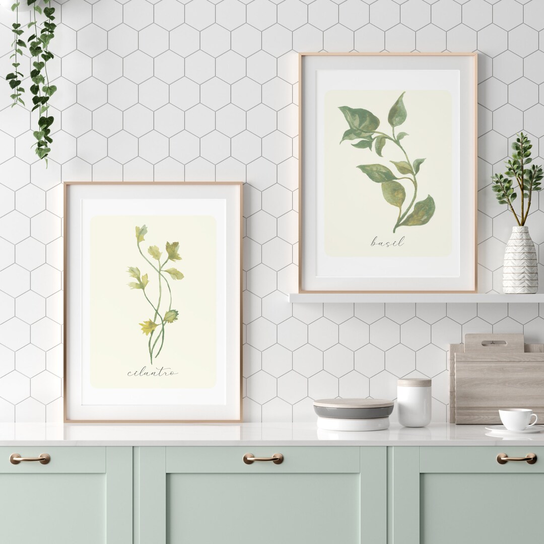SET of 2 Farmhouse Poster | Basil Cilantro Watercolor | Garden Herb ...