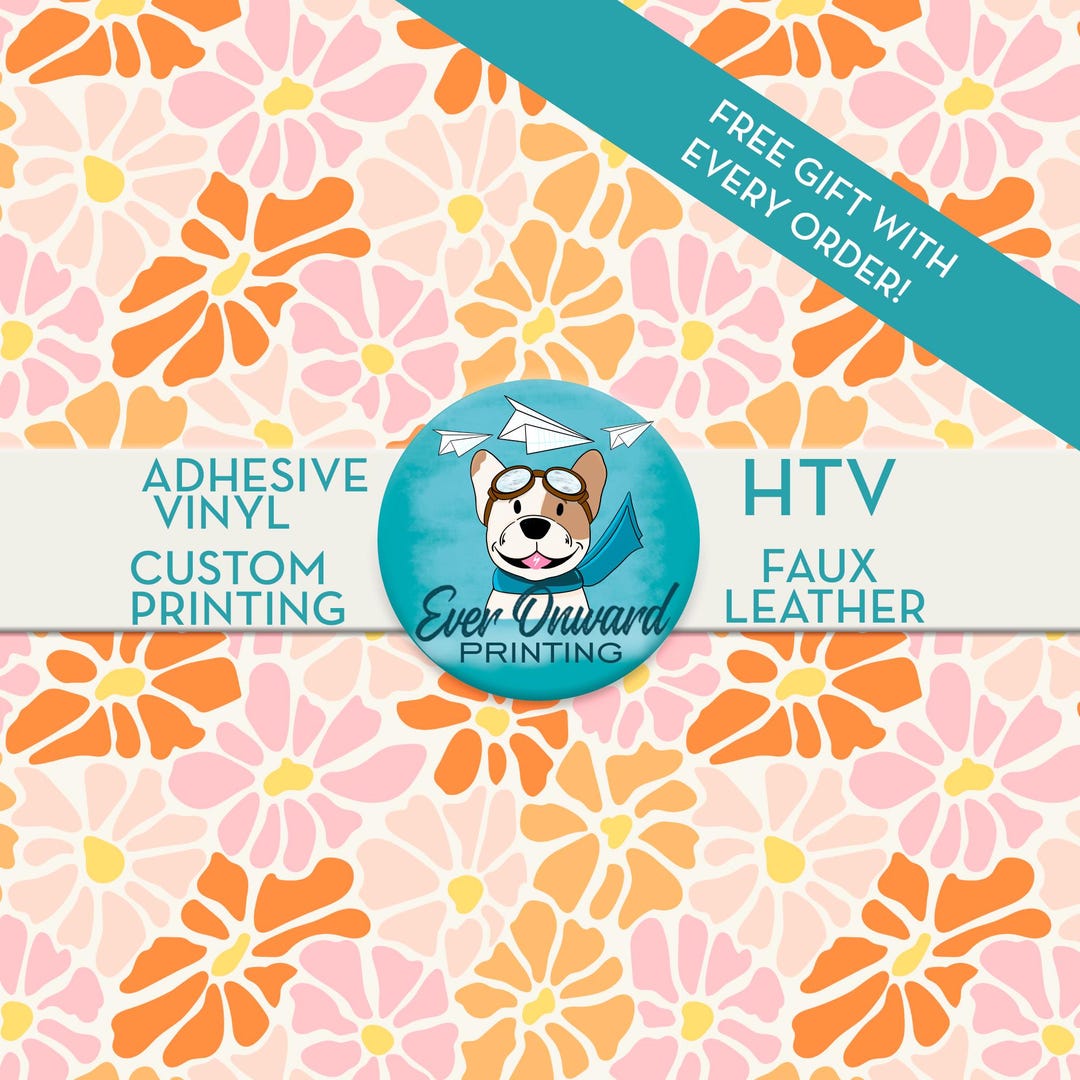 70's Orange and Pink Flowers Vinyl, HTV, Indoor Vinyl, Printed Vinyl ...