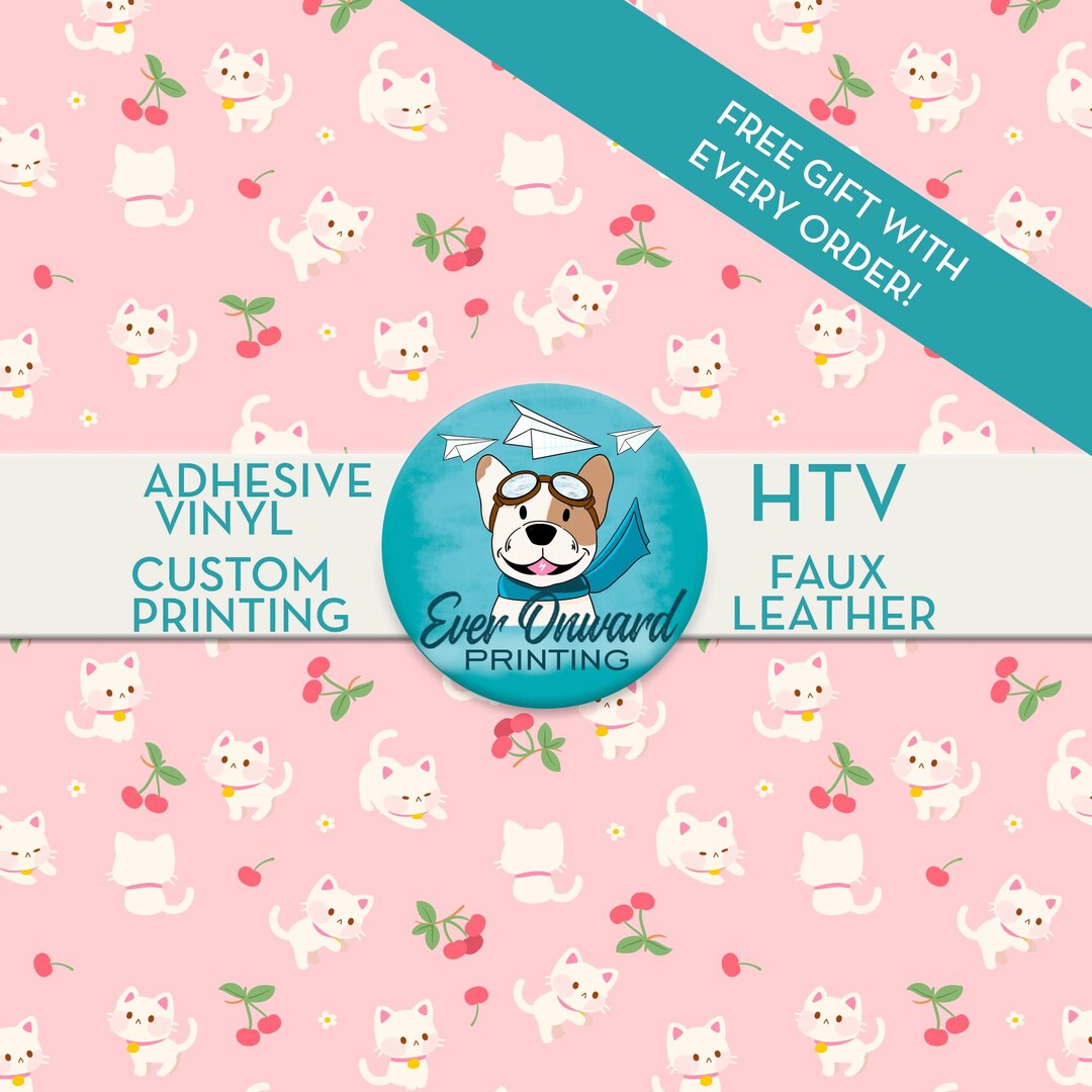 Kitty Cats and Cherrys Pink Vinyl, HTV, Indoor Vinyl, Printed Vinyl ...