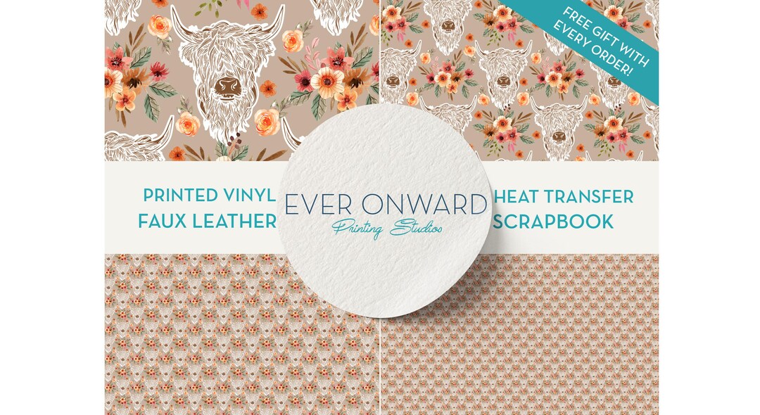 Highland Cow Boho Vinyl, HTV, Indoor Vinyl, Printed Vinyl, Patterned ...