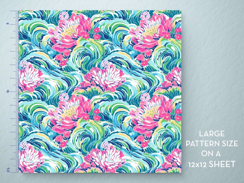 Ocean Waves and Pink Flowers Vinyl, HTV, Indoor Vinyl, Printed Vinyl ...
