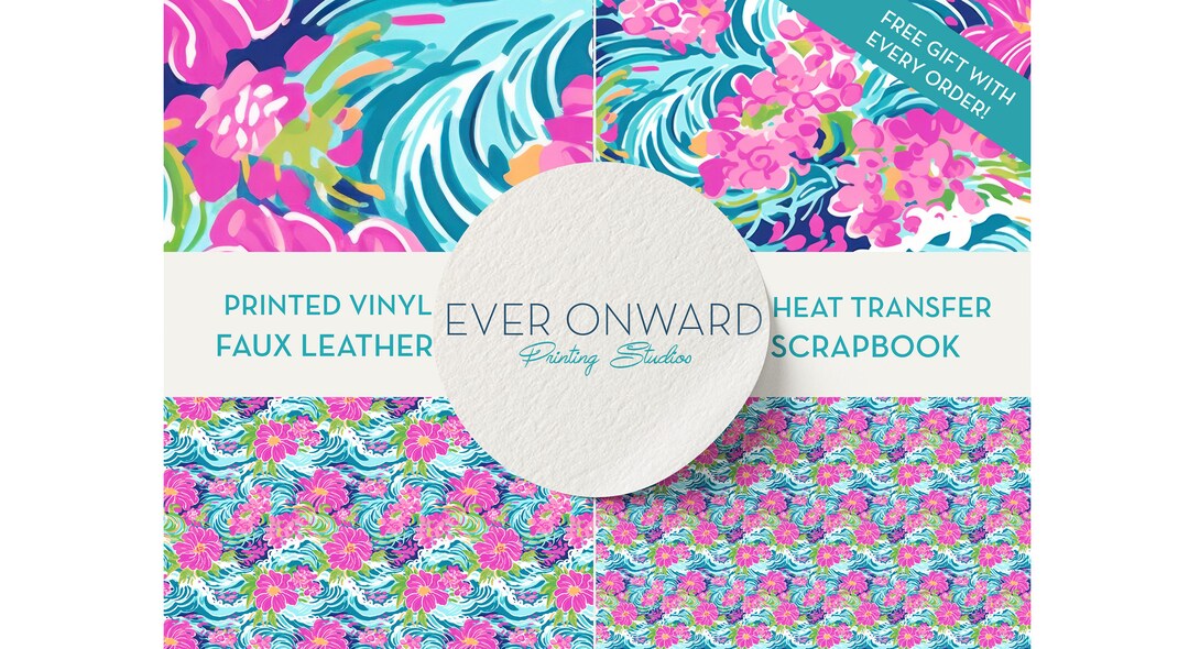 Ocean Waves and Pink Flowers Vinyl, HTV, Indoor Vinyl, Printed Vinyl ...