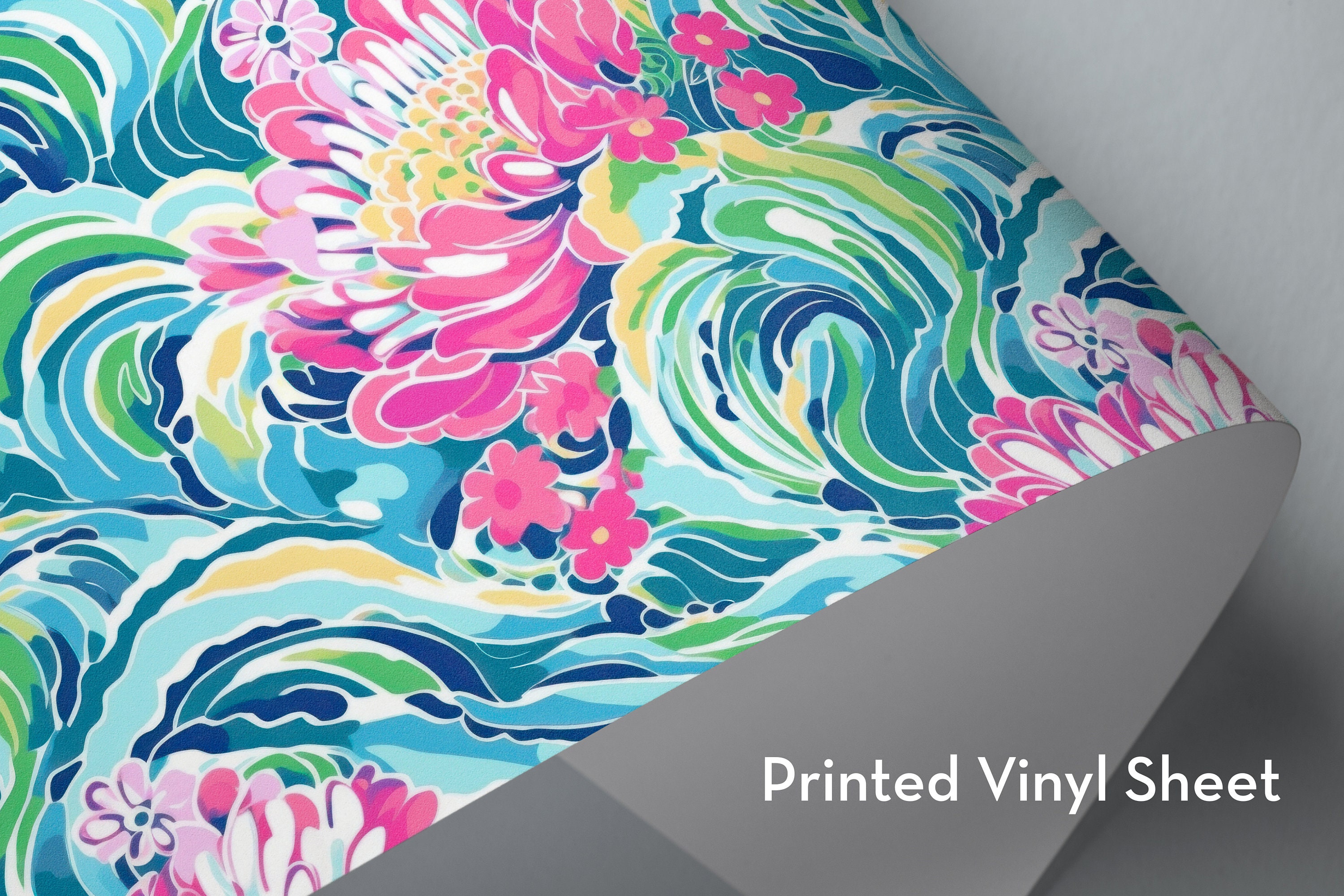 Ocean Waves and Pink Flowers Vinyl, HTV, Indoor Vinyl, Printed Vinyl ...