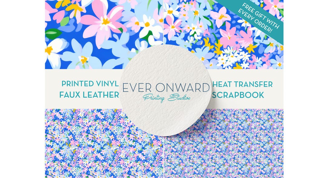 Blue and Pink Flowers Vinyl, HTV, Indoor Vinyl, Printed Vinyl ...