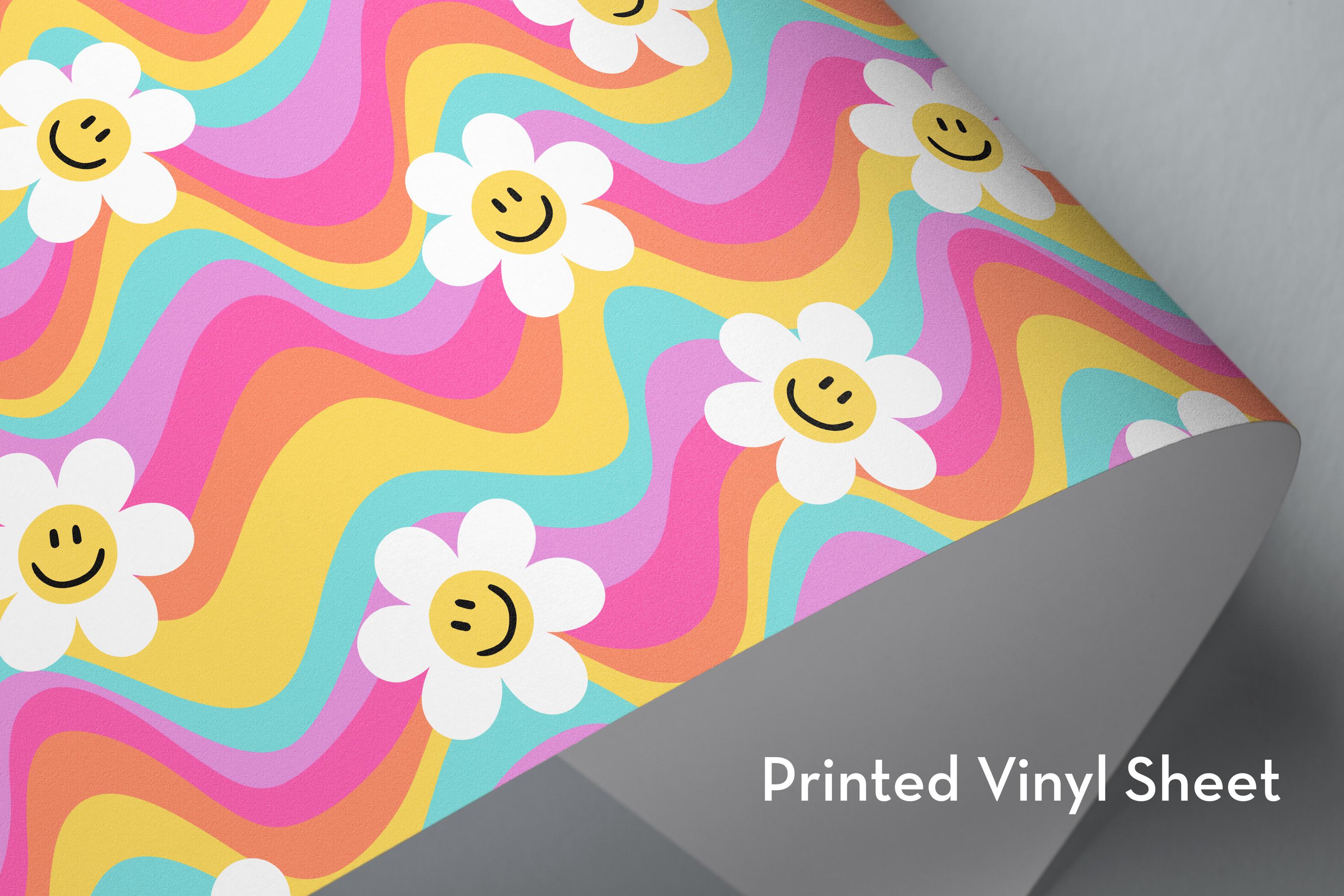 Retro Rainbow Happy Face Flower Vinyl, HTV, Indoor Vinyl, Printed Vinyl ...