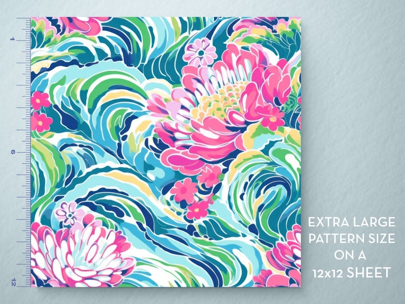 Ocean Waves and Pink Flowers Vinyl, HTV, Indoor Vinyl, Printed Vinyl ...