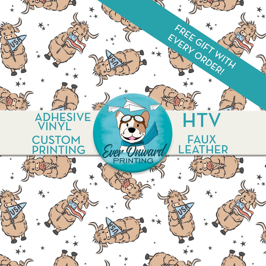 Highland Cow 4th of July Vinyl, HTV, Indoor Vinyl, Printed Vinyl ...
