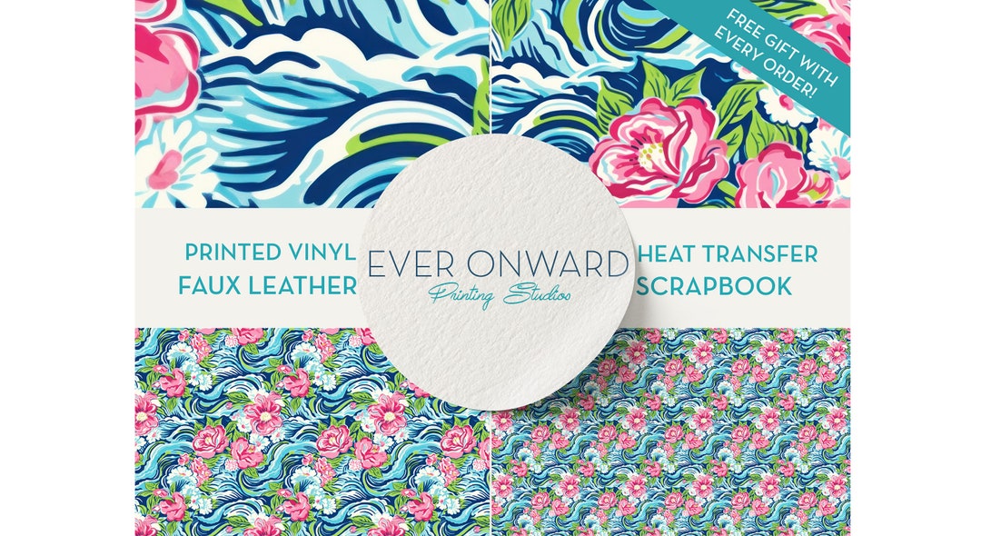 Ocean Waves and Pink Flowers Vinyl, HTV, Indoor Vinyl, Printed Vinyl ...