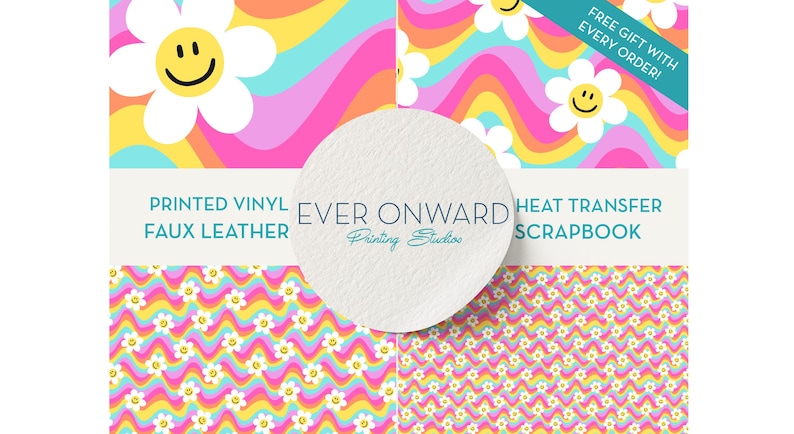 Retro Rainbow Happy Face Flower Vinyl, HTV, Indoor Vinyl, Printed Vinyl ...