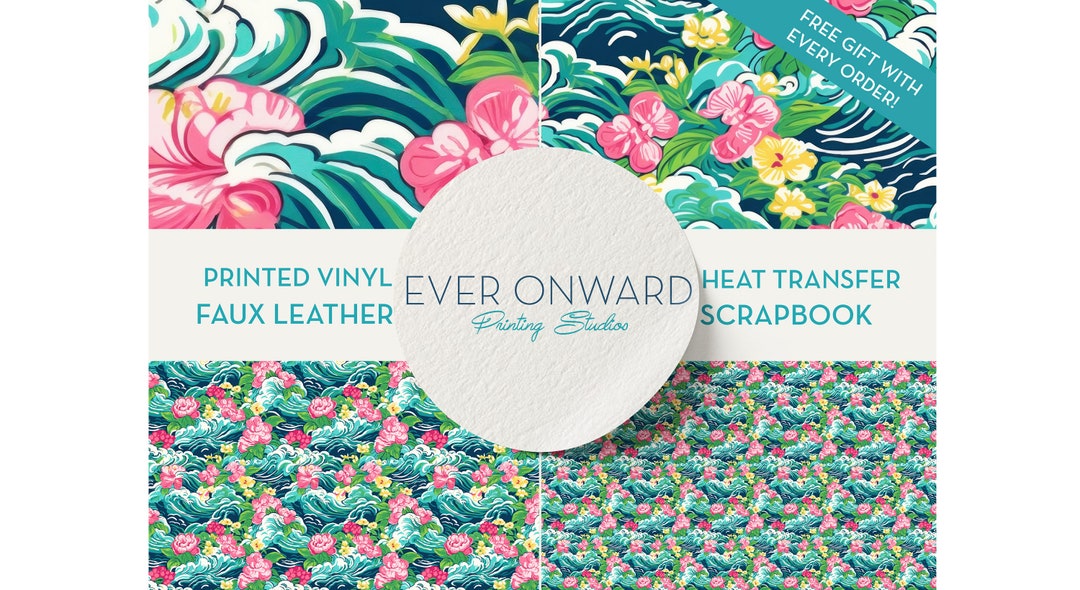 Ocean Waves and Pink Flowers Vinyl, HTV, Indoor Vinyl, Printed Vinyl ...